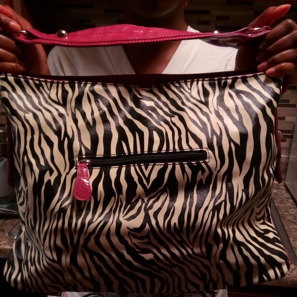 Bags | Zebra Pink Large Handbag With Metal Studs | Poshmark